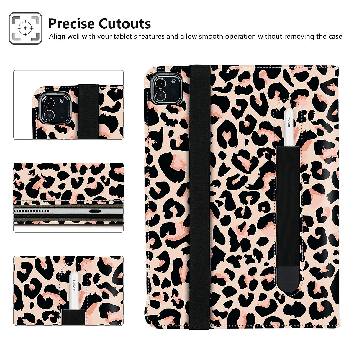 Hepix iPad Pro 12.9 Case 2022 2021 2020 2018 Leopard Print Cheetah iPad 6th 5th 4th 3rd Gen with Pencil Holder, Multi-Angle Pocket Slim Folio Stand Protective Cover Auto Sleep Wake