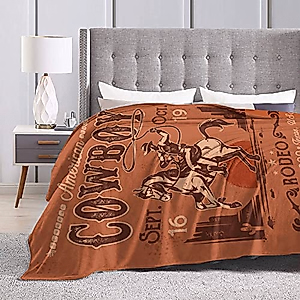 Vintage Western Cowboy Riding Horse Soft Throw Blanket All Season Microplush Warm Blankets Lightweight Tufted Fuzzy Flannel Fleece Throws Blanket for Bed Sofa Couch 60"x50"