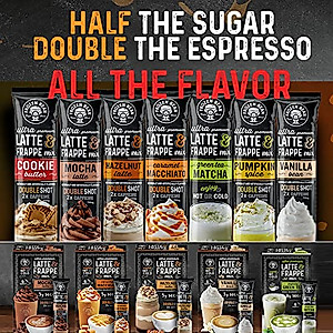 The Frozen Bean - Vanilla Bean Coffee Frappe & Latte Instant Mix with Arabica Coffee, Double Caffiene, Low Sugar - for Hot, Iced, or Frappuccino-Style Blended Drinks - (20) 0.53oz Single Serve Sticks