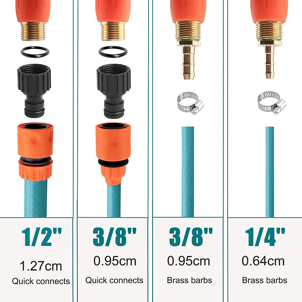 Sprayer Wand, 44" all metal Sprayer for 1/2" & 3/8" Hose Quick Connectors, 1/4" & 3/8" Brass Barb Sprayer Wand Replacement Built-in Shut Valve Stainless Steel Spray Wand, w/Hose Connector