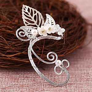 Yolmina Elf Ear Cuffs, Handmade Clip on Earrings - Pearl Wing Tassel Filigree Elven Earrings for Women - Fantasy Fairy Halloween Costume, Cosplay, Wedding, Handcraft