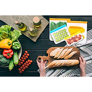 12Pack Reusable Storage Bags with Drying Rack, BPA Free PEVA Reusable Freezer Bags,Reusable Gallon Bags, Reusable Sandwich Bags, Silicone Food Bags for Women, Men and Kids