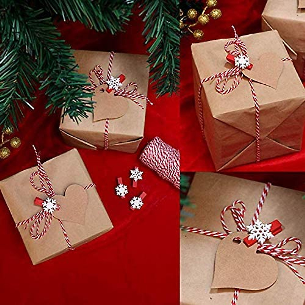 Souarts Pack of 50pcs Christmas Clips, Snowflake Red Wood Clothespins for Game Favors Craft, Wood Clips Set for Card Paper Photo Photography Activity (Red)