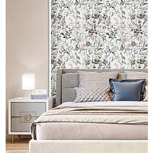 Erfoni 17.7"x118" Floral Wallpaper Boho Peel and Stick Wallpaper Floral and Leaf Contact Paper for Bedroom Decorative Wallpaper Self Adhesive Wallpaper Flower Removable Wall Paper Covering Wall Vinyl