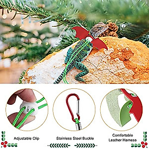 Filhome Christmas Bearded Dragon Harness and Leash with Wings Hat Scarf, 8 Pcs Lizard Harness Iguana Reptile Leash Set Adjustable Elastic Chin Strap Xmas Clothing (Green)