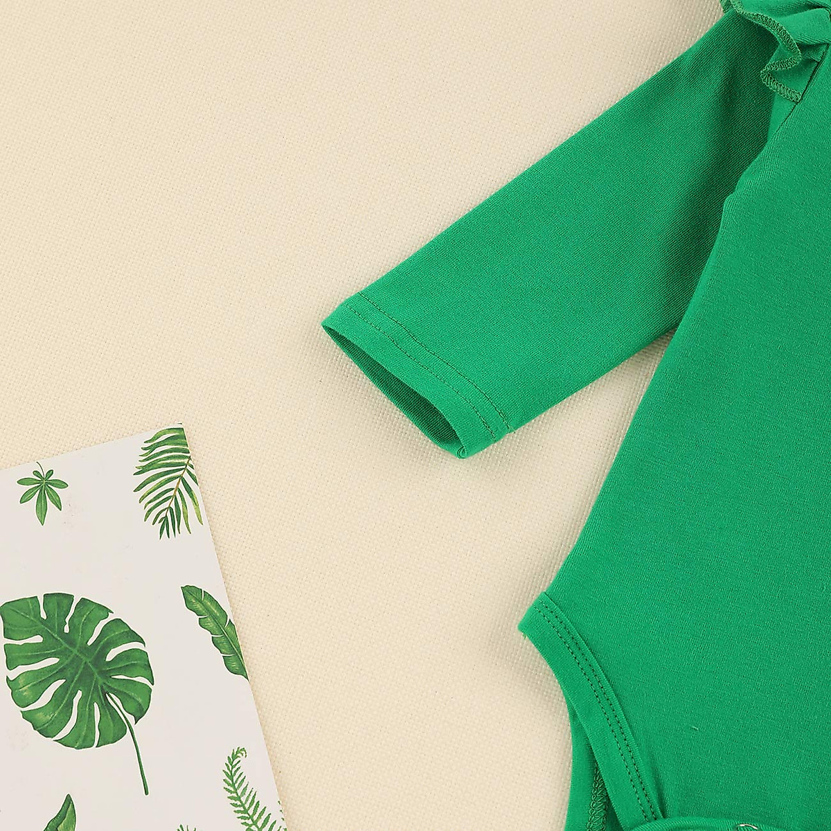 TUEMOS Baby Girl St Patrick's Day Outfit Ruffle Romper Four Leaf Clover Skirt My First St. Patrick's Outfit Set