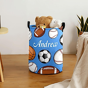 Custom Laundry Baskets with Name Personalized Sports Balls Collapsible Laundry Hamper For Boys Girls