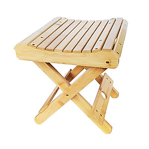 TripDock 12 Inch High Natural Bamboo Folding Stool for Shaving/Shower/Foot Rest/Outside Fishing Chair, Fully Assembled (Natural)