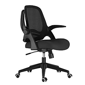 Hbada Office Chair, Desk Chair with Flip-Up Armrests and Saddle Cushion, Ergonomic Office Chair with S-Shaped Backrest, Swivel, Mesh, for Home and Office, Black