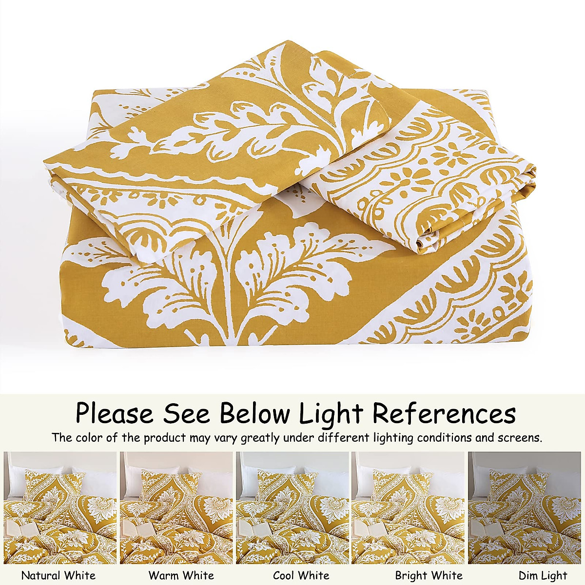 Bedduvit Yellow Damask Duvet Cover Queen Size - 100% Cotton Queen Fluffy Duvet Cover Set, Breathable Soft Paisley Pattern Bedding Comforter Cover with Zipper Closure & 8 Ties, 90"x90"