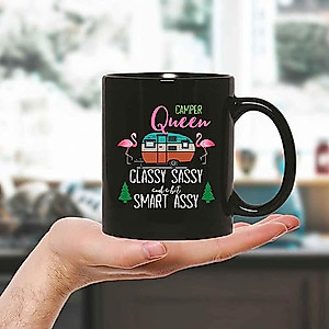 Wife Gift for Camp Lovers, 11 Oz Flamingo Graphic Rv Camping with Classy Saucy and Smart Assy Humor Ceramic Coffee Mug 11oz 15oz Black Coffee Mug