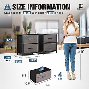 CAPHAUS Set of 2 Drawer Storage Tower w/ 2 Fabric Bins, Nightstand w/ 2 Drawers, Sorting Unit, Chest of Drawers, Organizer w/ P2 Board Top & Fabric Bins, Organizer Unit for Multi-purpose, Grey Oak