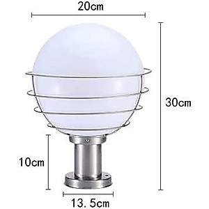 Bwldma Outdoor Waterproof Ball E27 Post Lamp Modern Simple Round Spherical Column Headlights Stainless Steel Home Garden Bulb Landscape Pillar Light (Size : 20 30cm) (Size : 20cm)