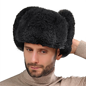 Men Women Faux Fur Trapper Hat Winter Thick Furry Ushanka Russian Hat Earflap Cap Windproof Thermal Cycling Camping Skiing Cap Hunting Hat with Ear Flap