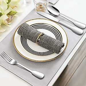 18/10 Silverware Set, E-far 60-Piece Stainless Steel Flatware Cutlery Set Service for 12, Metal Tableware Eating Utensil Sets for Home/Restaurant/Wedding, Elegant & Classic Style - Dishwasher Safe