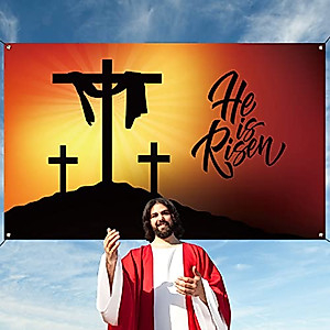 Nepnuser He is Risen Photo Booth Backdrop Christian Cross Easter Decoration Jesus Resurrection Indoor Outdoor Wall Decor-5.9×3.6ft