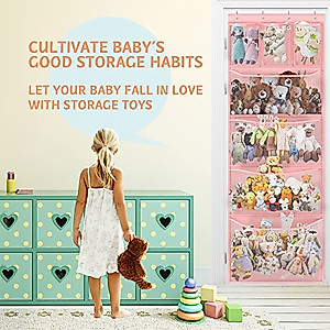 Stuffed Animal Storage, Over The Door Organizer for Closet, Plush Toy, Stuffed Animal Holder with 7 Mesh Pockets, Hanging Door Organization for Kids Room, Nursery, Bedroom