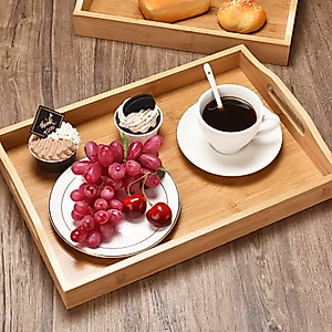 Prosumer's Choice Bamboo Serving Tray with Handles, Set of 3-34x20x6.5cm- S,37x25x6.5cm- M, 41x28x6.5cm- L - Coffee Table Wooden Trays for Home, Restaurant - Nesting Food Tray for Breakfast in Bed