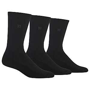 Chaps Men's Cotton Rayon Dress Crew Socks-3 Pair Pack-Assorted Solid Color and True Rib, Black, Shoe Size: 6-12