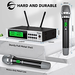 olyque Wireless Microphones, All Metal Dynamic Professional UHF Dual Handheld Cordless Microphone, Auto Scan, 300ft for Parties, Events and Church(HP-619)