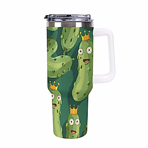 Dill Pickles Insulated Tumbler with Handle Stainless Steel Travel Coffee Mug with Lid And Straw 40oz
