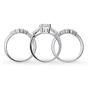 BERRICLE Sterling Silver 3-Stone Wedding Engagement Rings Emerald Cut Cubic Zirconia CZ 7-Stone Ring Set for Women, Rhodium Plated Size 7