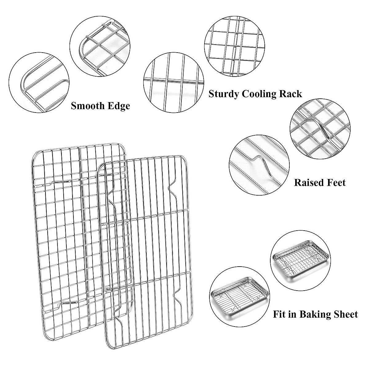 Baking Sheet with Rack Set, Yododo Set of 4 (2 Sheets + 2 Racks), Stainless Steel Cookie Sheet Baking Pan Tray with Cooling Rack, Non Toxic & Heavy Duty & Easy Clean - Size of 10 inch