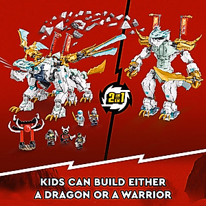 LEGO NINJAGO Zane’s Ice Dragon Creature 71786, 2in1 Dragon Toy to Action Figure Warrior, Model Building Kit, Construction Set for Kids with 5 Minifigures