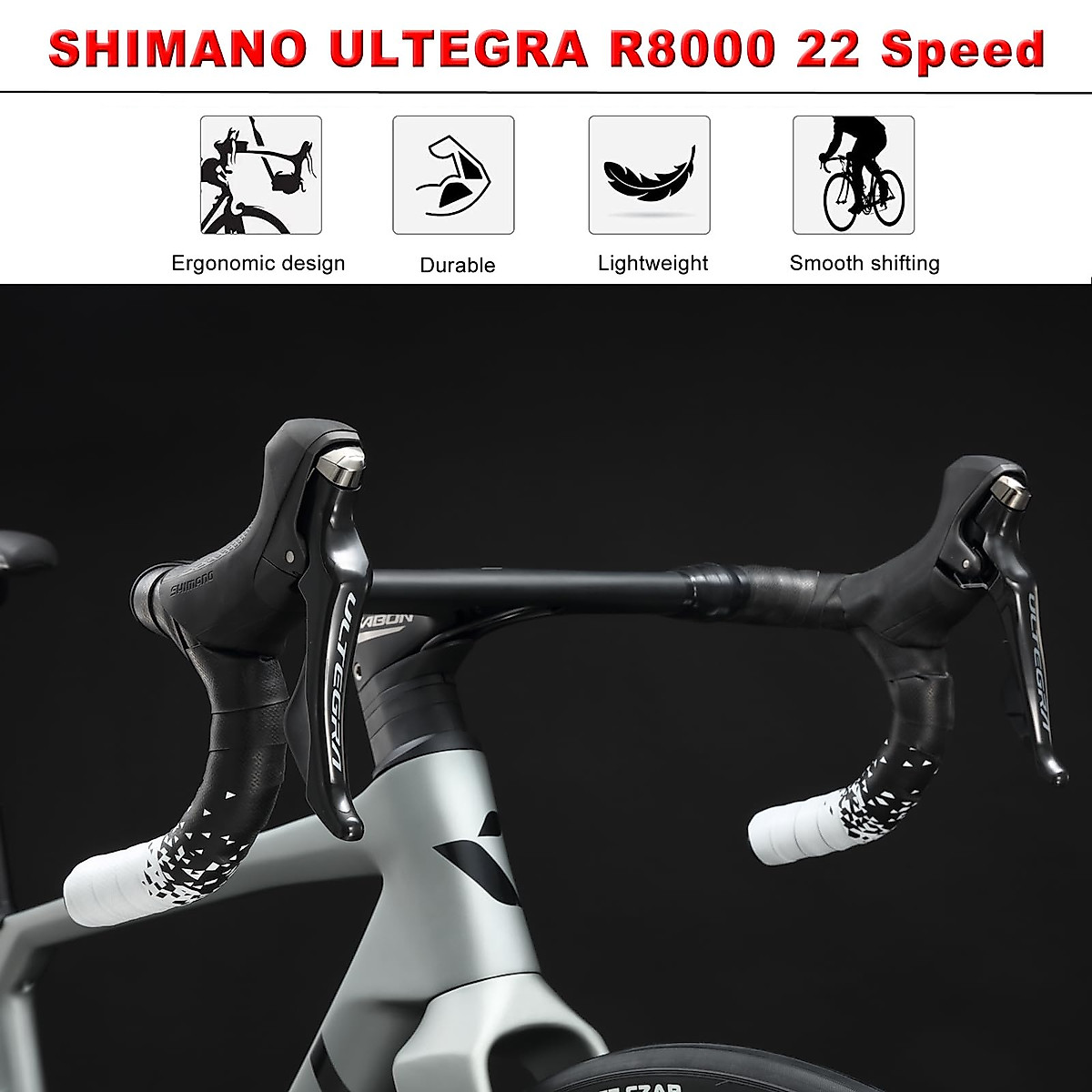 KABON Carbon Road Bike, 700C Carbon Fiber Frame Road Bike with Shimano Ultegra R8000 Disc Brake Racing Bicycle for Men and Women