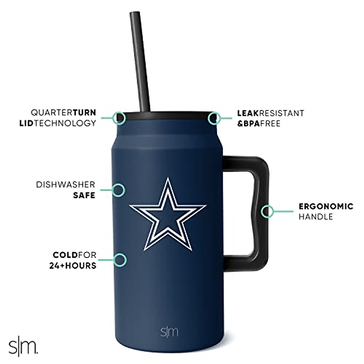 Simple Modern Officially Licensed NFL 40oz Tumbler with Handle and Straw Lid | Football Thermos Gifts for Men, Women, Christmas | Trek Collection | Dallas Cowboys
