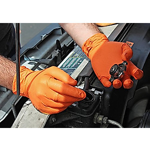 Adenna CAT455 Catch 9 mil Powder-Free Nitrile Gloves, Raised Grip, Orange, Medium, Box of 100