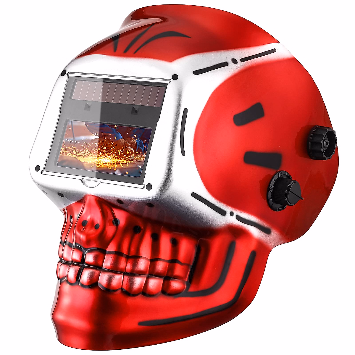 DEKORPO Welding Helmet Auto Darkening: True Color Solar Powered Auto Darkening Welding Helmets Welder Mask Hood (Skull Design)