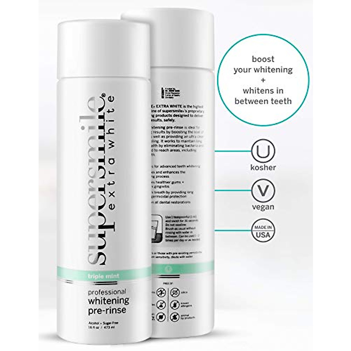 Supersmile Extra Whitening Pre-Rinse - Clinically Formulated Pre-Brush Dental Mouthwash, 16 Fl. Oz (1-Bottle)