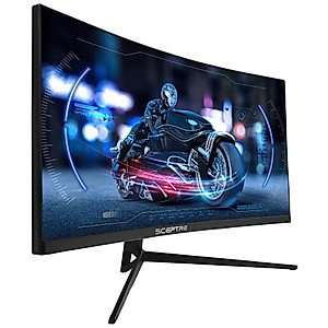 Sceptre Curved 24" FHD 1080p Gaming LED Monitor R1200 HDMI DisplayPort 165Hz 144Hz FreeSync G-Sync Compatible, Edgeless Build-in Speakers Machine Black 2021 (C248B-1858RN)
