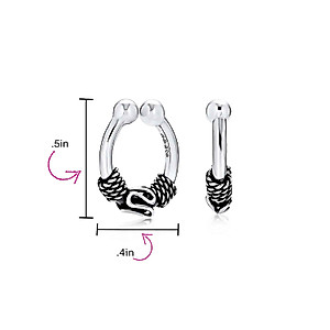 Bling Jewelry Unisex Bali Style Tribal Swirl Tiny Round Ear Lobe Cartilage Faux Fake Nose Septum Hoop Ring Earrings Oxidized .925 Sterling Silver Hoop Rings Non Piercing