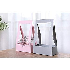 BBJ Craft Paper Gift Bags for Flower Bouquet Florist Bouquet Packaging Bag with Handle, 5 Pcs (Pink)