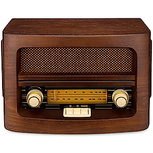 ClearClick Classic Vintage Retro Style AM/FM Radio with Bluetooth, Aux-in, & USB - Handmade Wooden Exterior Dark Brown