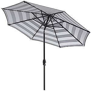 Safavieh PAT8004D Outdoor Collection Iris Fashion Line Auto Tilt Umbrella, 9', Grey/Off White