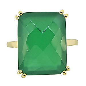YoTreasure Green Onyx 18kt Gold Over Silver Solitaire Engagement Double Prong Ring For Women