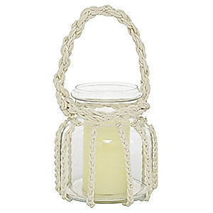 Deco 79 Glass Candle Lantern with Rope Handle, 6" x 6" x 6", Clear