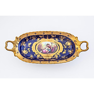 Royalty Porcelain Blue Serving Tray with Handles 'Second Date', Limoges China