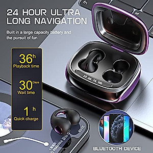 E-Greetshopping Wireless Ear Clip Bone Conduction Headphones,Open Ear Clip on Earbuds,Sport Wireless Earbuds,Hi-Fi Stereo Wireless Bluetooth Headphones, for Jogging Cycling Driving(Purple)