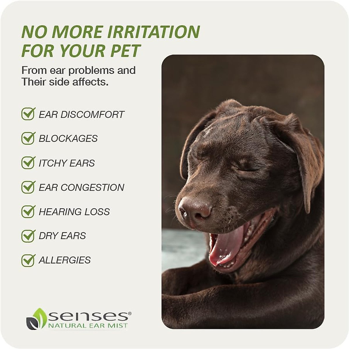 SENSES Physician Formulated Natural Ear Spray for Pets - Organic Coconut Oil Mist for Irritated Ears - Use for Cleansing, Natural Ear Relief for Pets. Made in USA