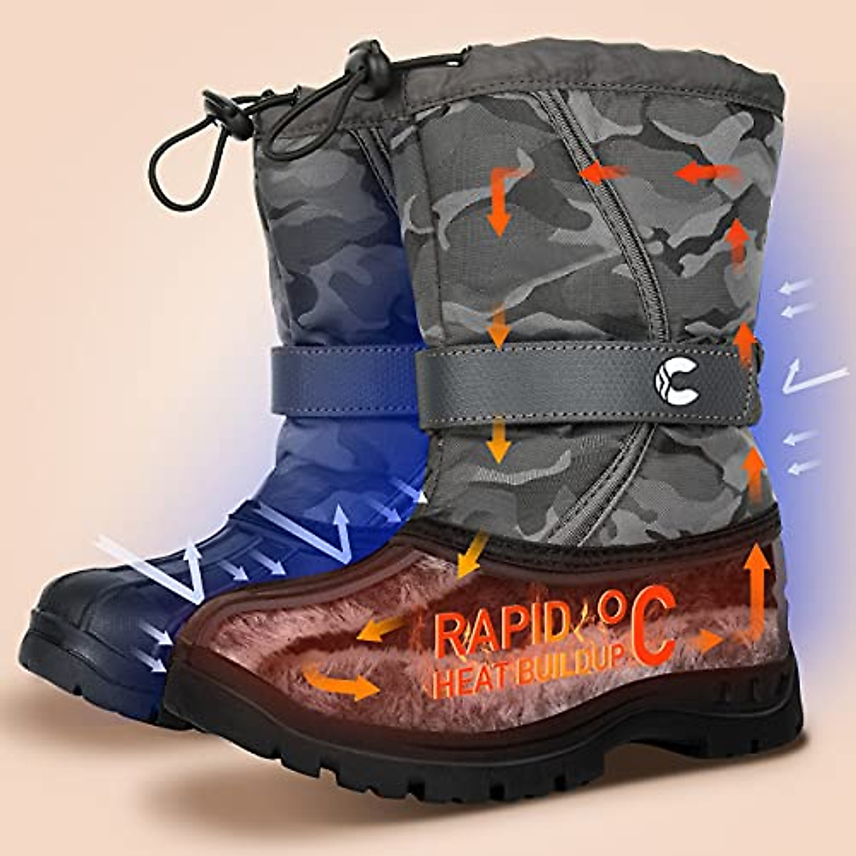 CROVA Kids Snow Boots Boys Girls Womens Winter Warm Waterproof Outdoor Anti-Slip Fur Lined Resistant Cold Weather Shoes (Little Kid/Big Kid)