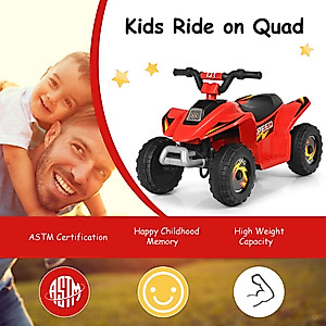Costzon Kids ATV, 6V Battery Powered Electric Quad, Forward/Reverse Switch, Rear Wheeler Motorized Ride On Mini Vehicle Car for Toddlers Boys Girls, Ride on ATV (Red)
