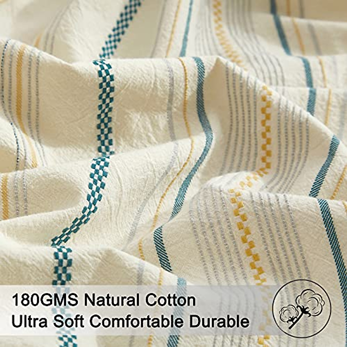 PHF 100% Cotton Tufted Duvet Cover Set King Size, 3pcs Boho Textured Jacquard Comforter Cover Set, Yarn-Dyed Decorative Duvet Cover with Pillow Shams Bedding Collection, 106"x 92", Ivory & Yellow