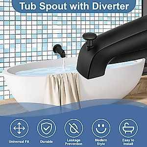 Enhon Tub Spout with Diverter, Universal Fits 1/2'' Copper Pipe, 1/2'' IPS and 3/4'' IPS, Bathroom Bathtub Tub Faucet Replacement with Adapters (Matte Black)