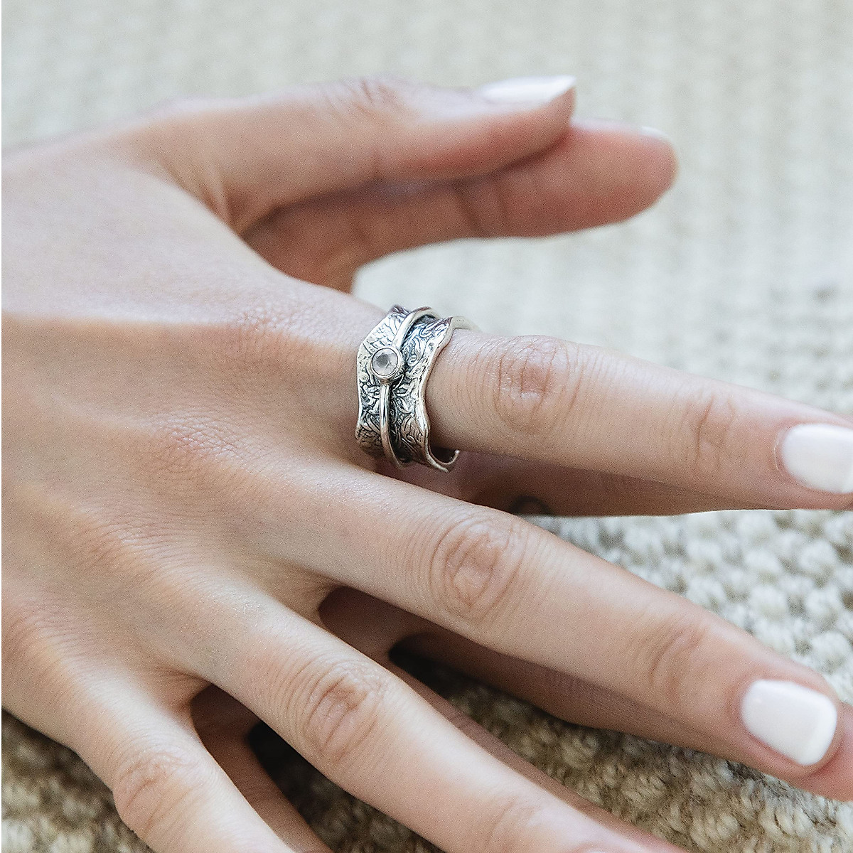 ENERGY STONE Balance and Beauty with Semi-precious Stone Sterling Silver Meditation Spinner Ring (USA88S Rose Quartz, 11)