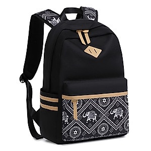 Swacort Black Backpack for Women Travel Laptop Backpacks for School Boys Girls Bookbag Casual Lightweight Canvas Back Pack Cute Carry on Daykpack Elephant