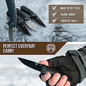 Holtzman's Gorilla Survival Folding Knife D2 Steel Blade G10 Tactical Handle Pocket Folding Knife EDC Giftset for Men (Silver and Black)